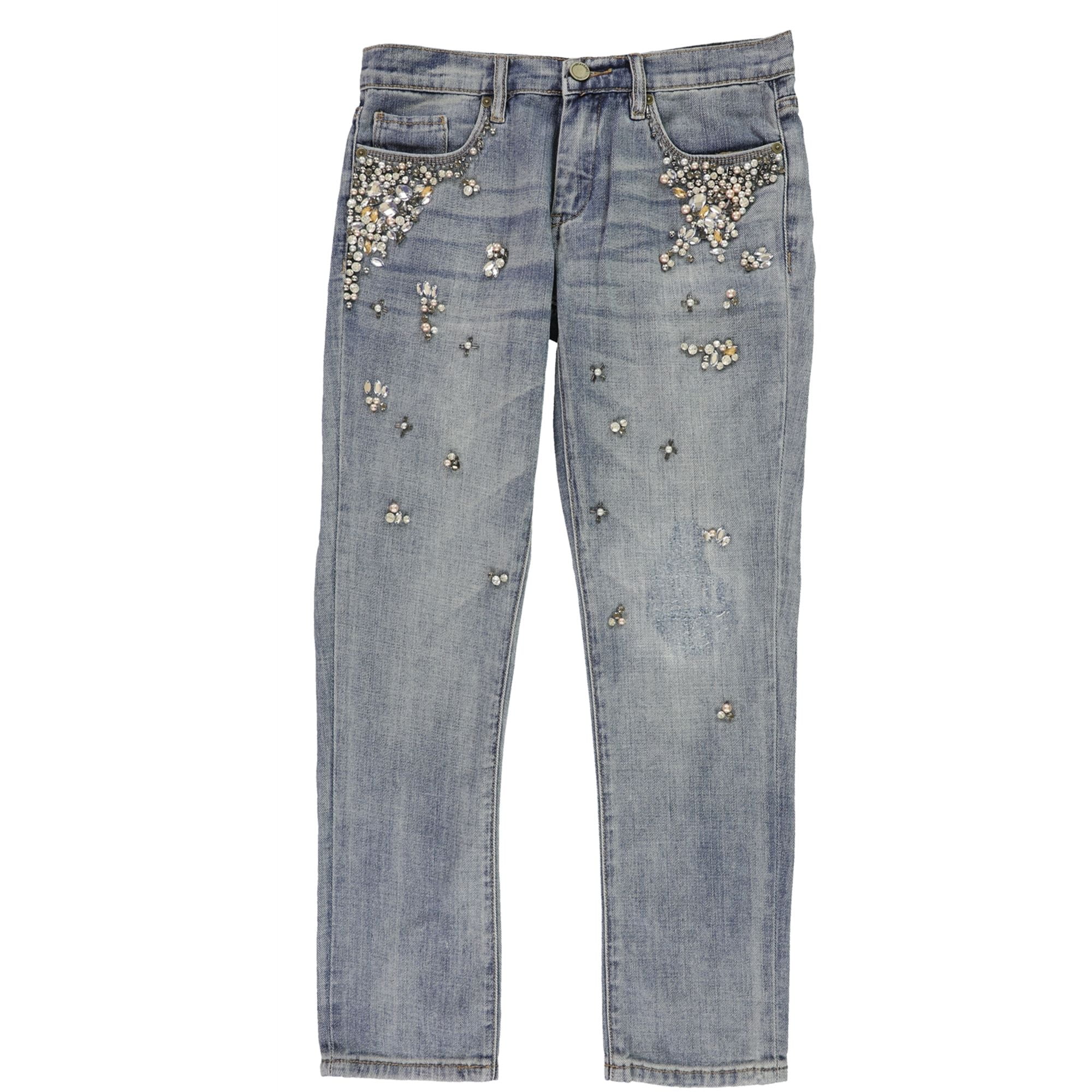 [BLANKNYC] Womens Embellished Girlfriend Cropped Jeans, Blue, 25 ...