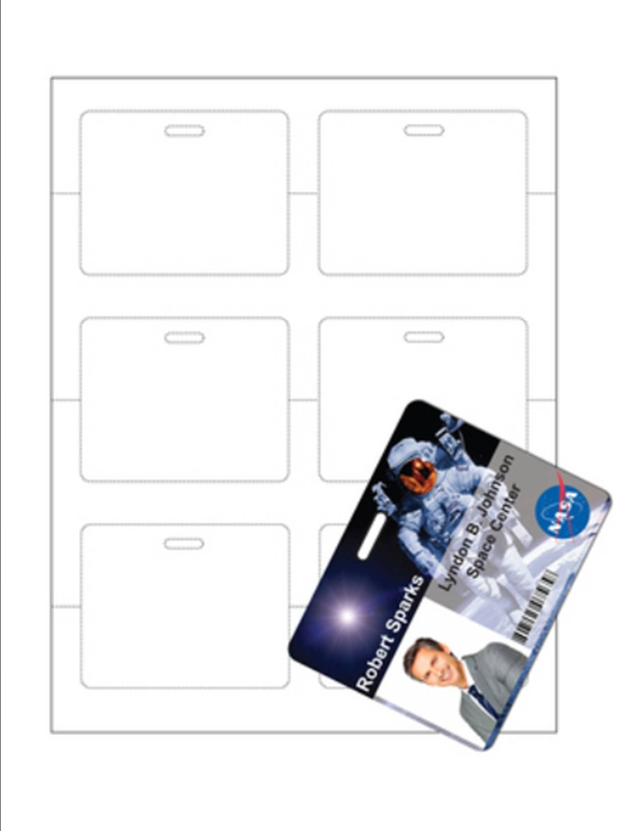 Blank Name Badge Card (No-Tear), 6-UP on 8.5" x 11" White 10-Mil Paper ...