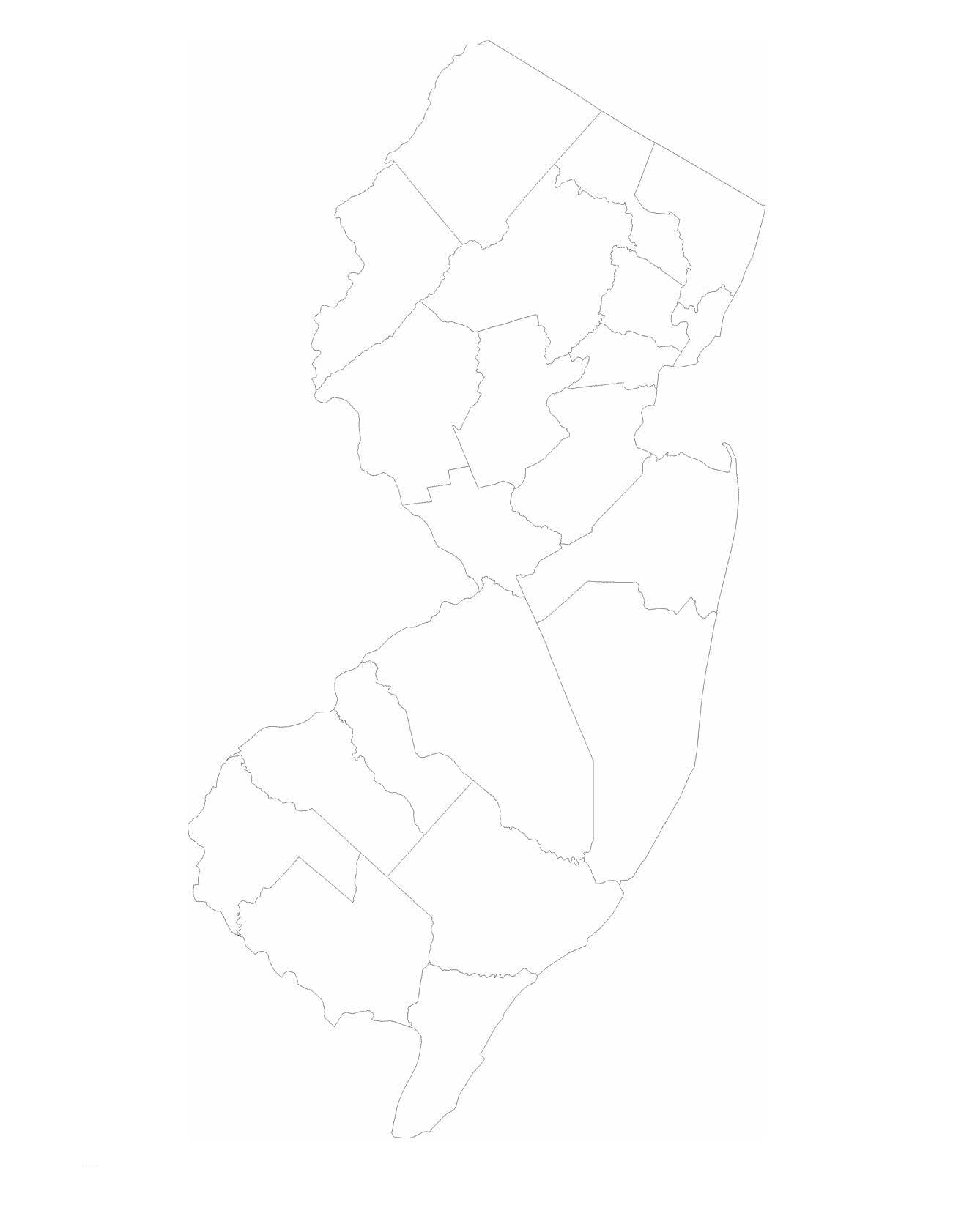 Blank New Jersey County Map Laminated Poster Print 20 Inch By 30