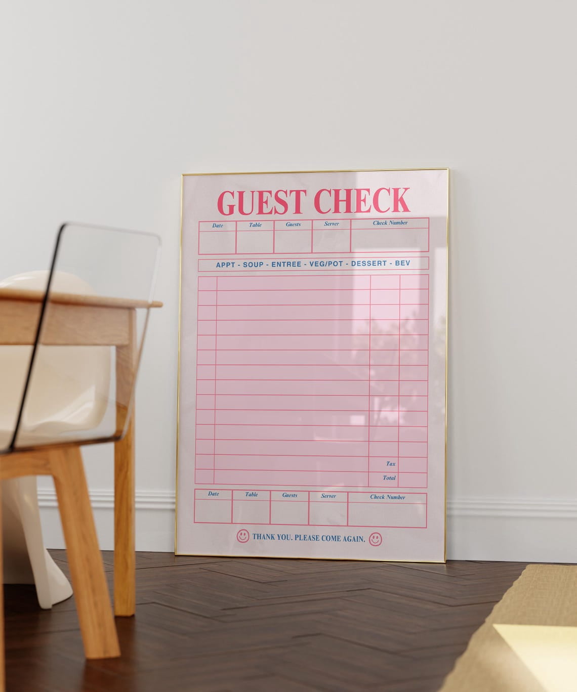 Blank Pink Guest Check Aesthetic Preppy Art Poster, Stretched Size 8x12 ...