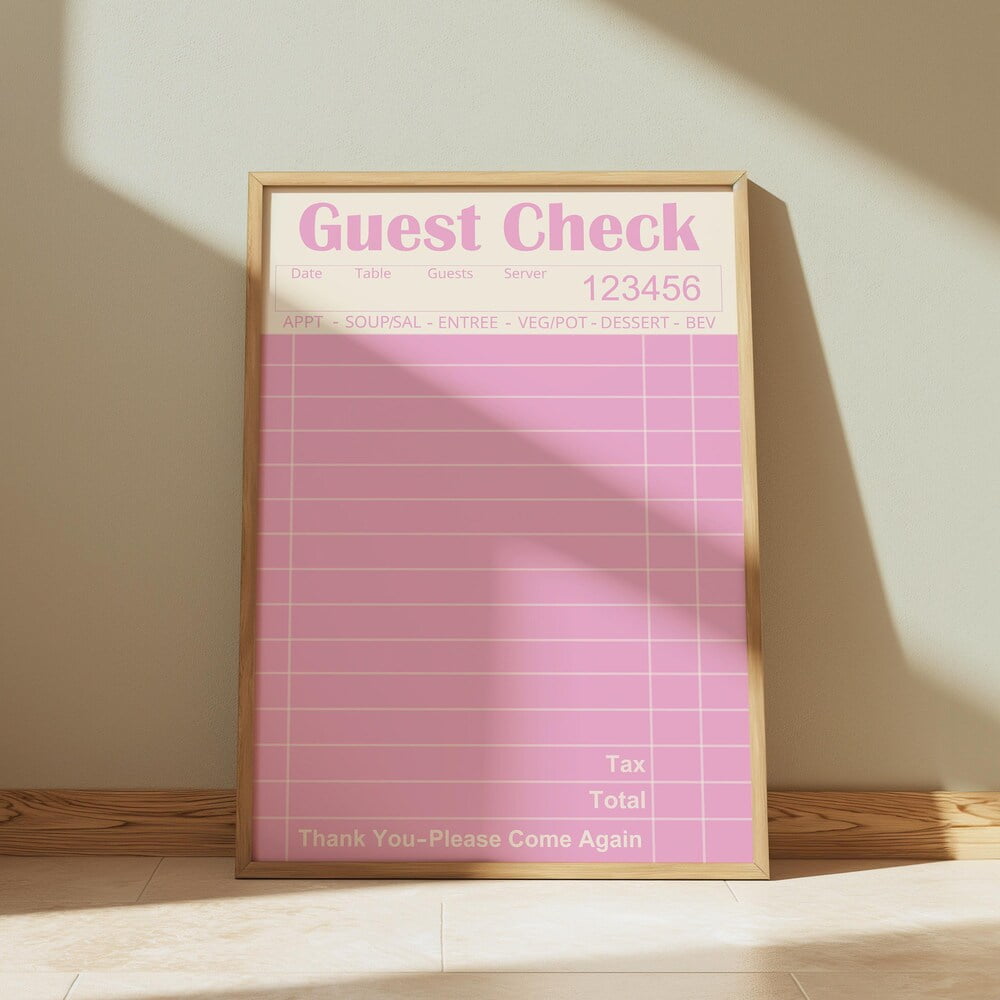 Blank Pink Guest Check Poster, Trendy Wall Art, Apartment Wall Decor ...