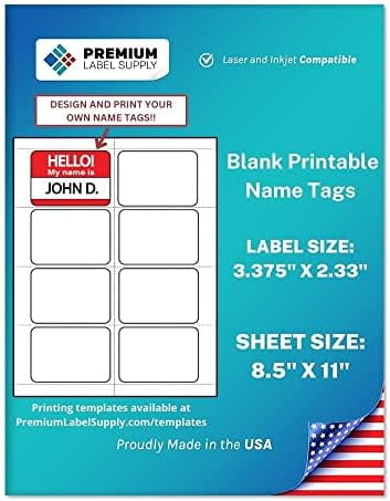 Blank Printable Name Tag Stickers - 2-1/3" x 3-3/8" - Laser/Inkjet ...