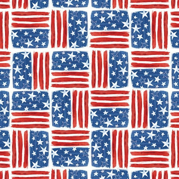 Blank Quilting Fired Up! American Flags Red Cotton Fabric By The Yard ...