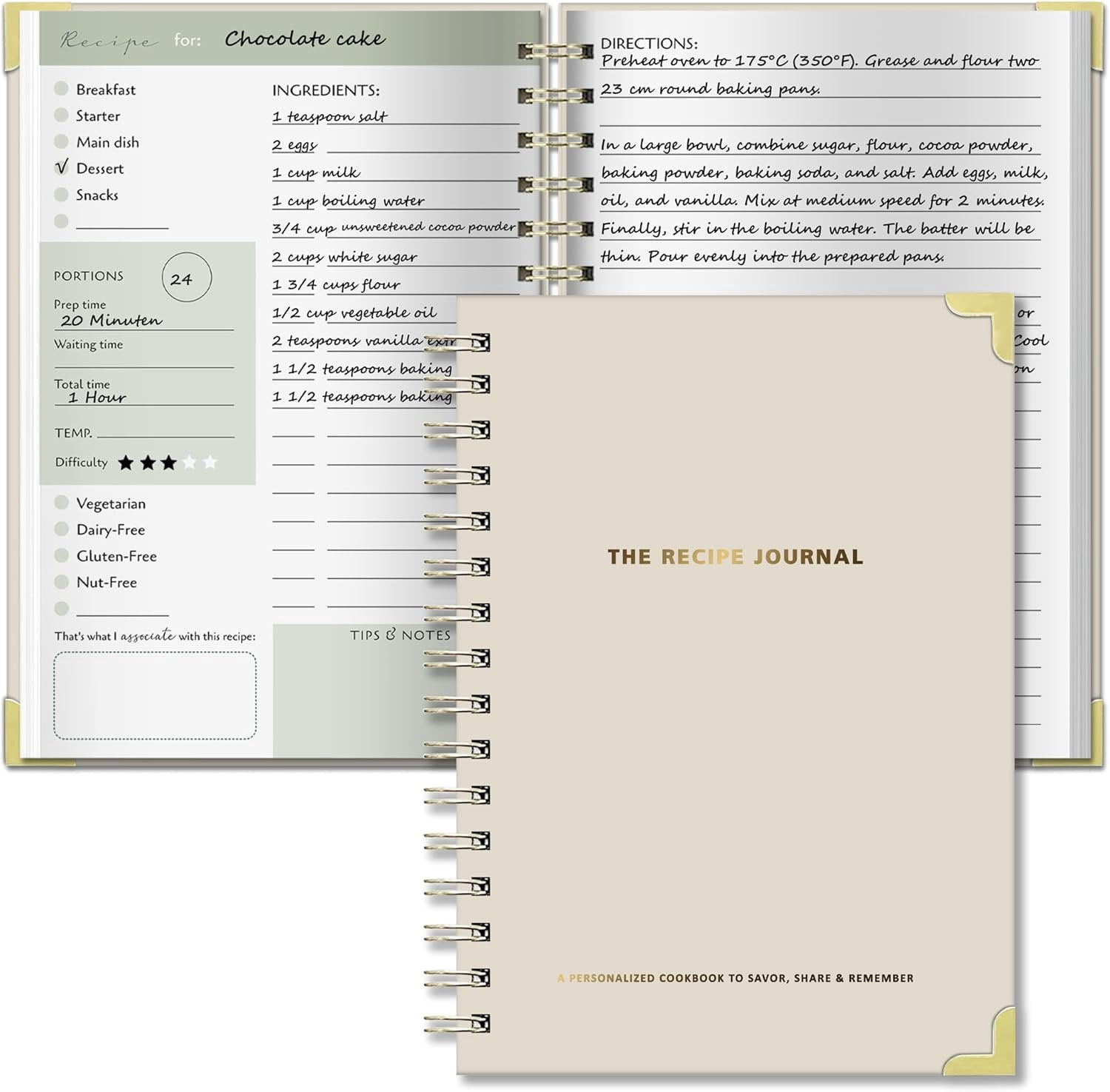 Blank Recipe Book to Write in Your Own Recipes - Spiral Personalized ...
