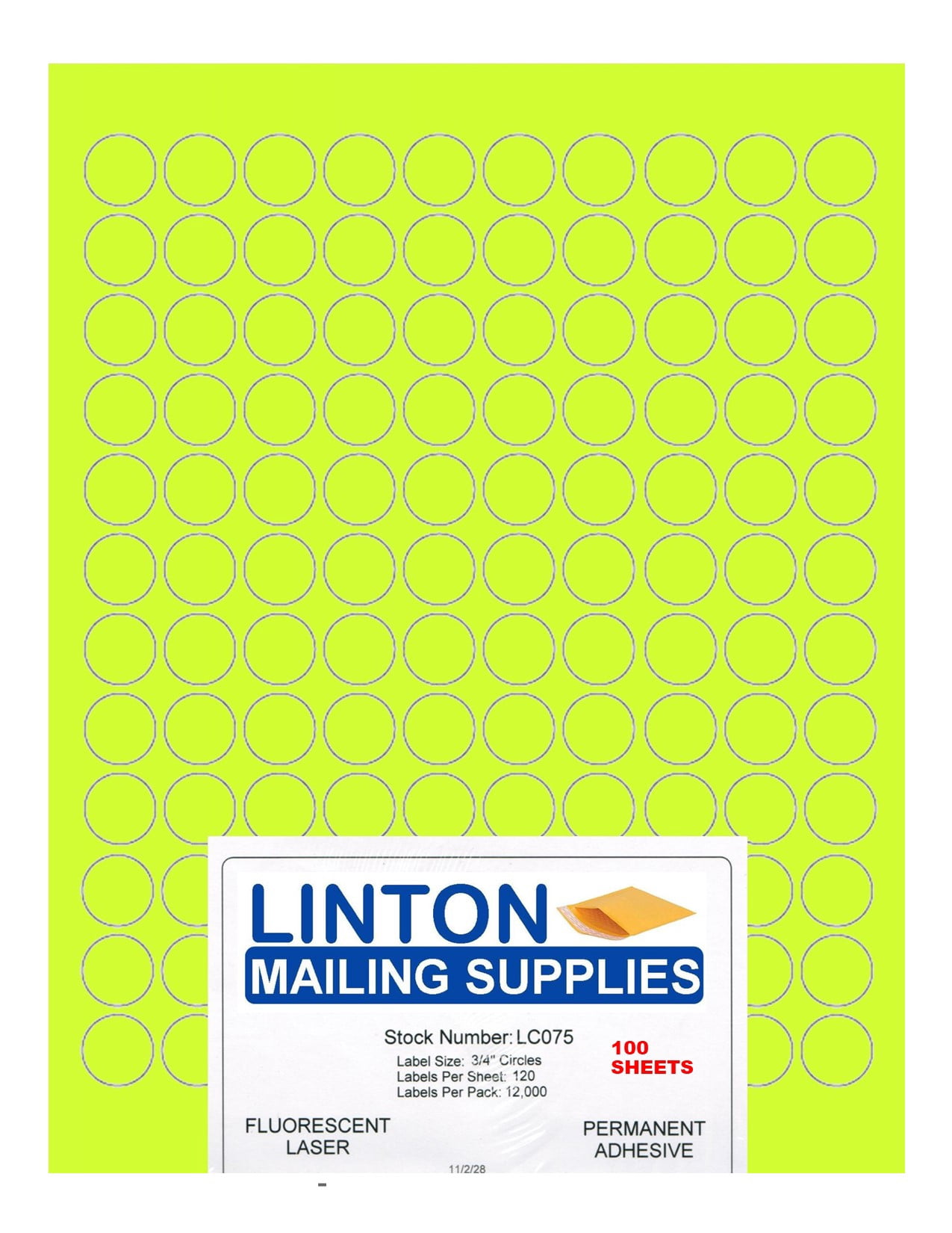 Blank Round Laser Labels, Fluorescent Yellow, 3/4" Diameter, 120 Labels ...
