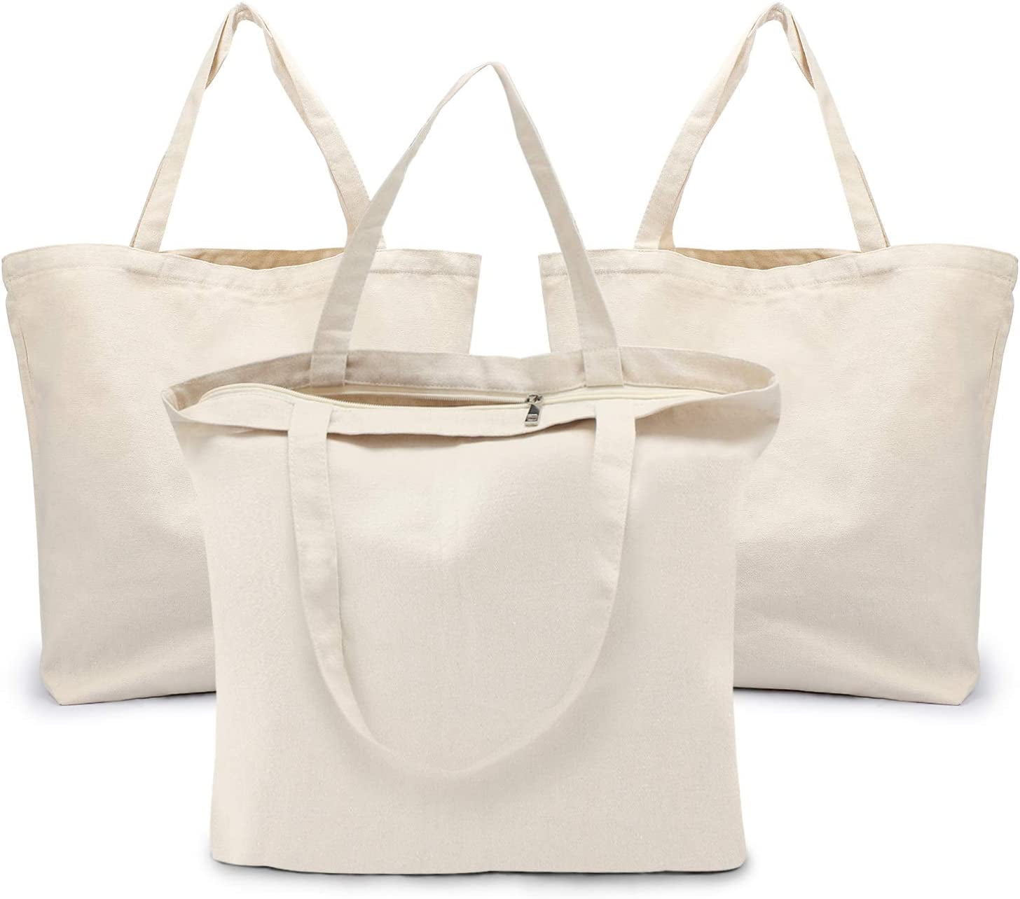 Blank Tote Canvas Bag with Zipper. 3 PC 19.7x15.7 inch Bags with ...