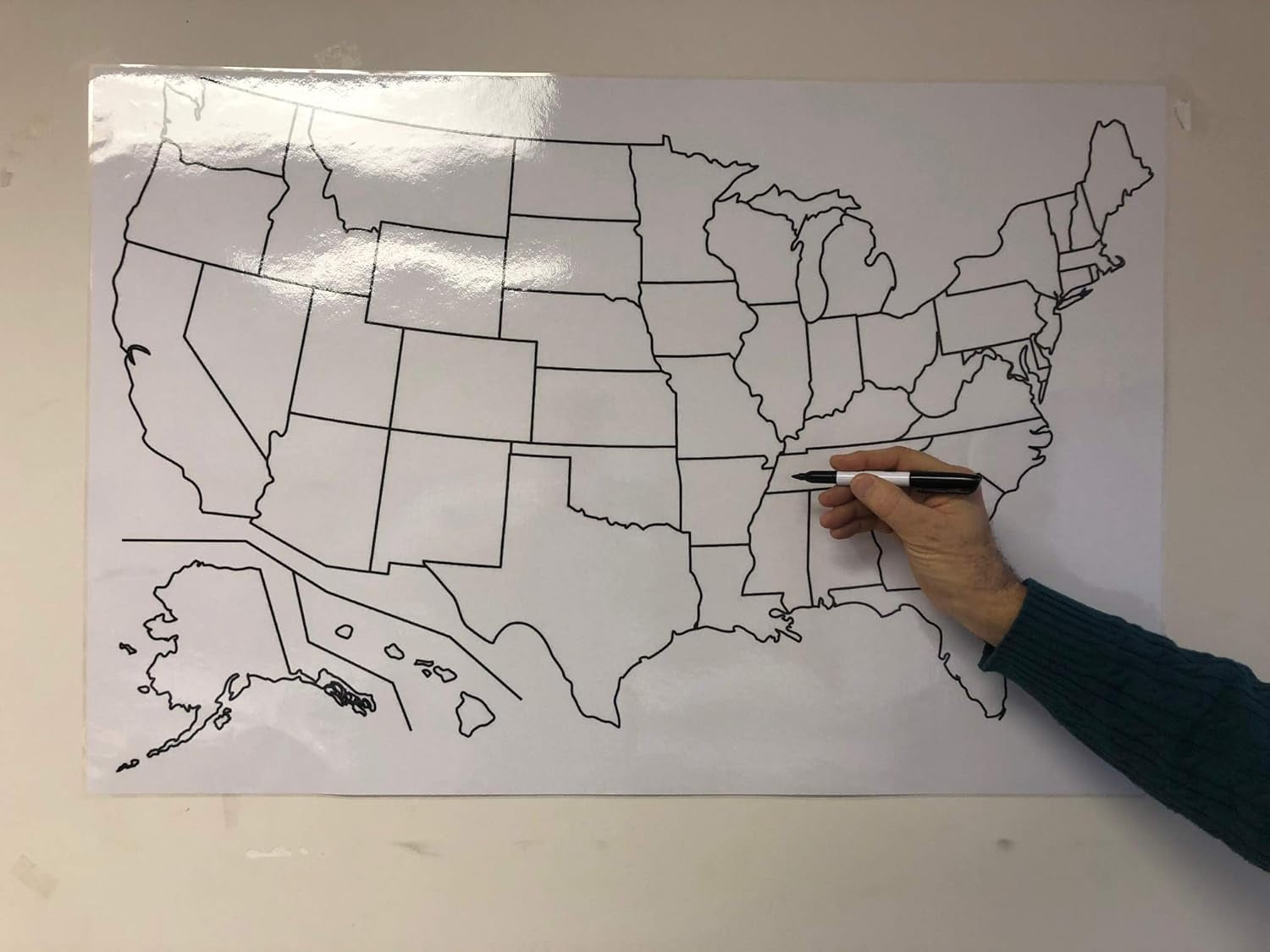 Blank US Map Laminated Dry Erase , Reusable United States Map 24"x36 ...