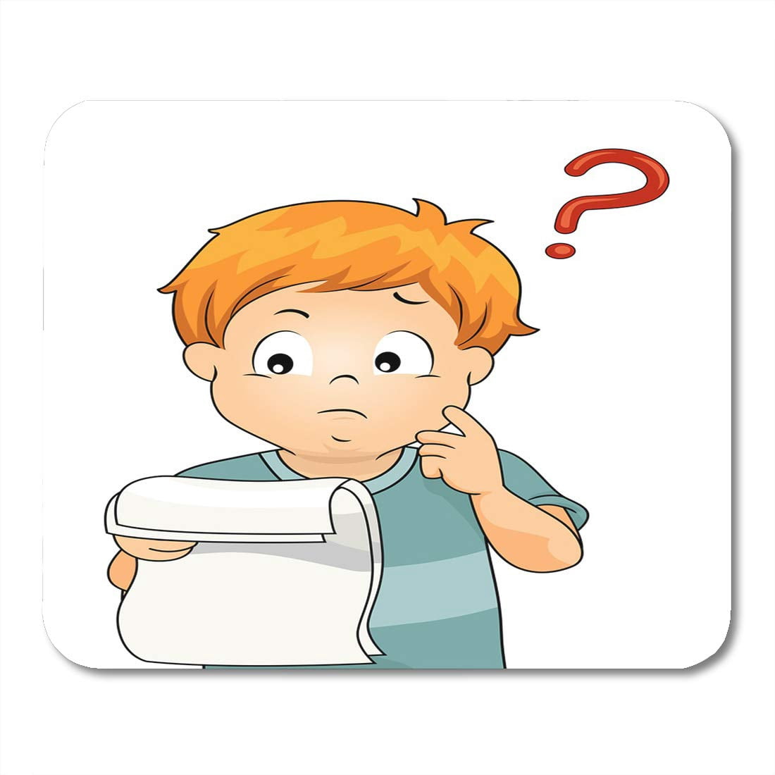 Blank White Cartoon of Kid Boy Thinking While Reading Manuscript Other ...