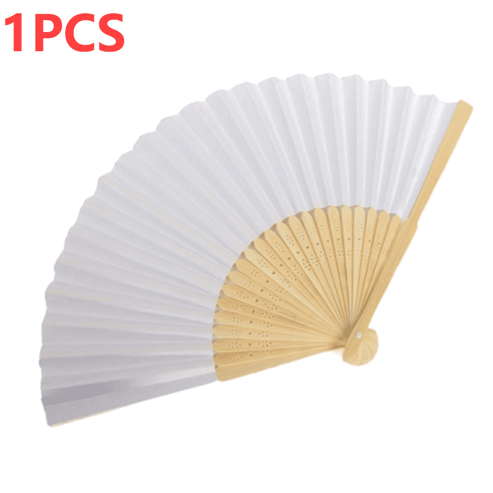 Blank White DIY Paper Decorative Fans Hand Practice Wedding Party Hand ...