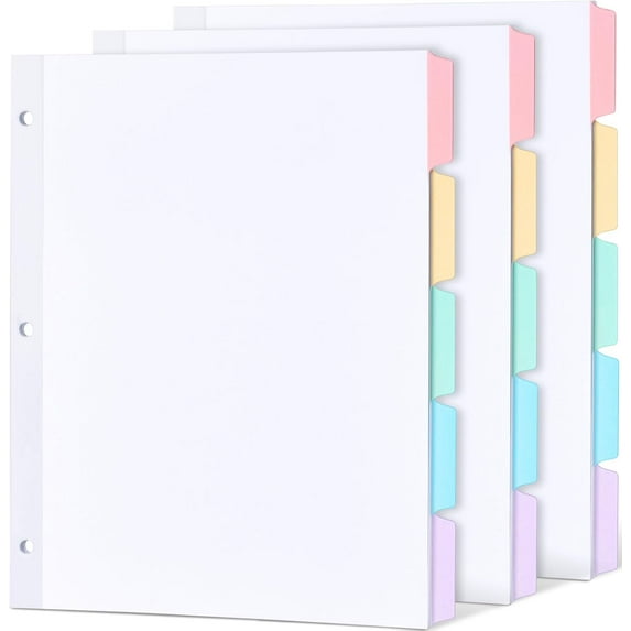 Blank Writable Binder Dividers, 1/5 Cut Tabs, 3 Hole Punch Dividers ...