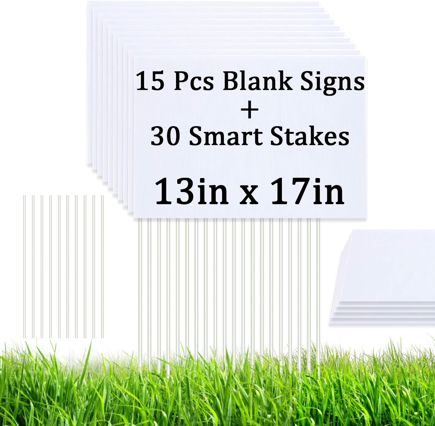 Blank Yard Signs with H Metal Stakes, 13 x 17 Inches White Corrugated ...