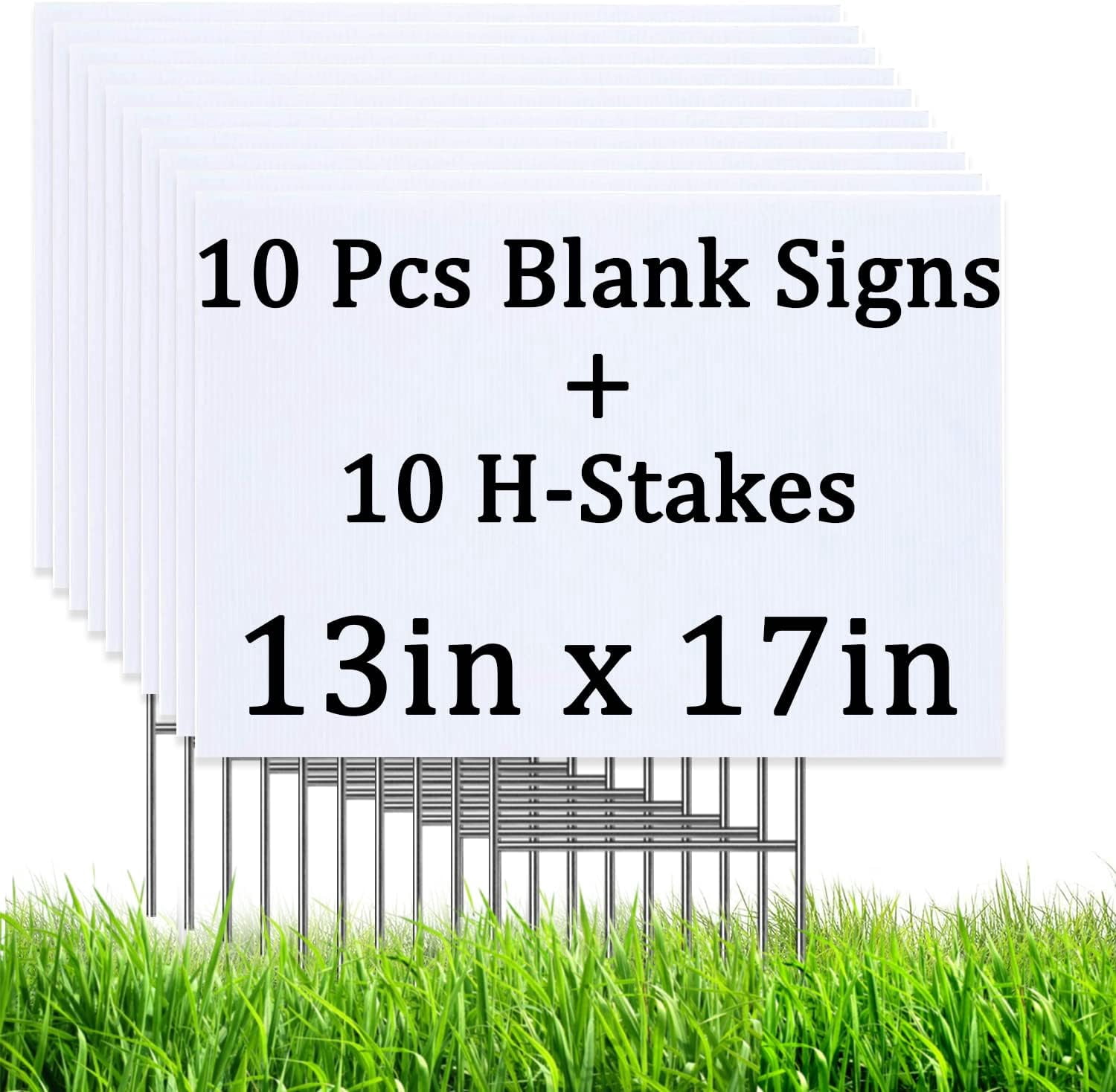 Blank Yard Signs with H Metal Stakes, 13 x 17 Inches White Corrugated ...