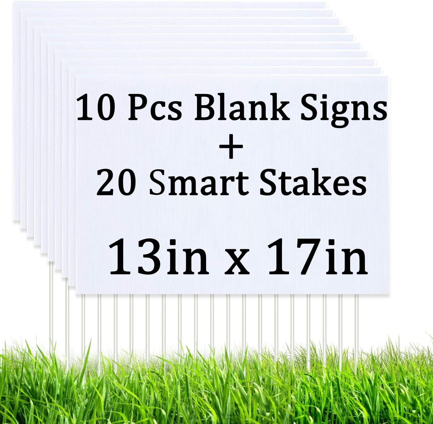 Blank Yard Signs with H Metal Stakes, 13 x 17 Inches White Corrugated ...