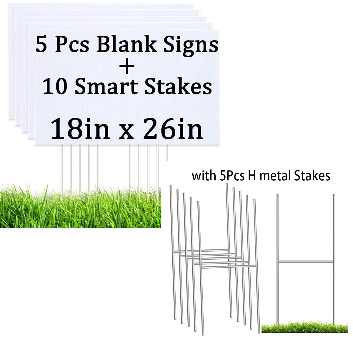 Blank Yard Signs With H-Stakes, 5 Pack 18 x 26in Plastic Yard Lawn Sign ...