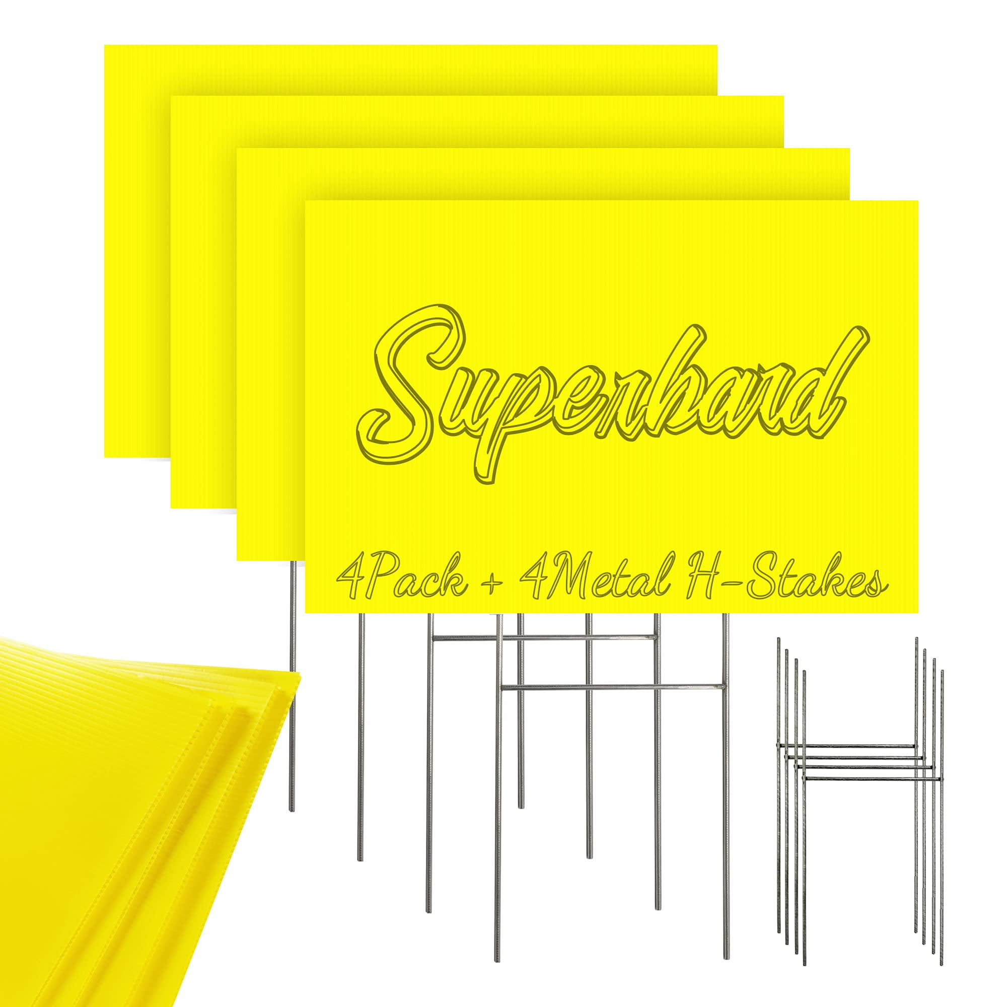 Blank Yard Signs with JKF25 Stakes, Yellow 4 Pack12"x18" Corrugated ...
