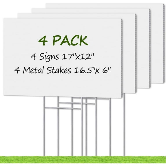 Blank Yard Signs with Stakes, Custom Yard Sale Sign 17x12 Inch 4 Pack ...