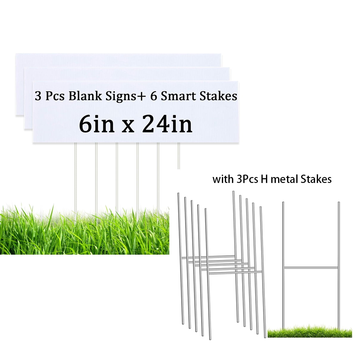 Blank Yard Signs With H-Stakes, 3 Pack 6 x 24in White Plastic Yard Lawn ...