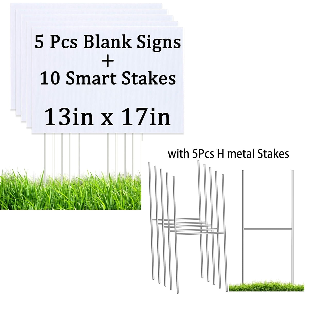 Blank Yard Signs With H-Stakes, 5 Pack 13 x 17in Plastic Yard Lawn Sign ...