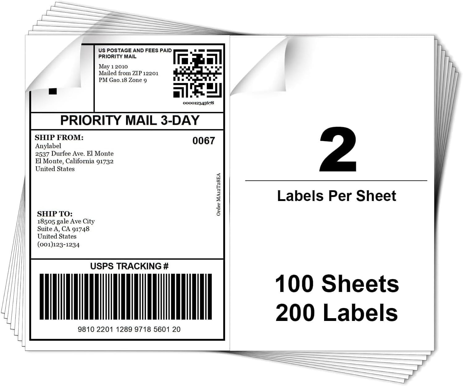 Blank printable label sheets, each sheet with 10 labels, white (250 ...