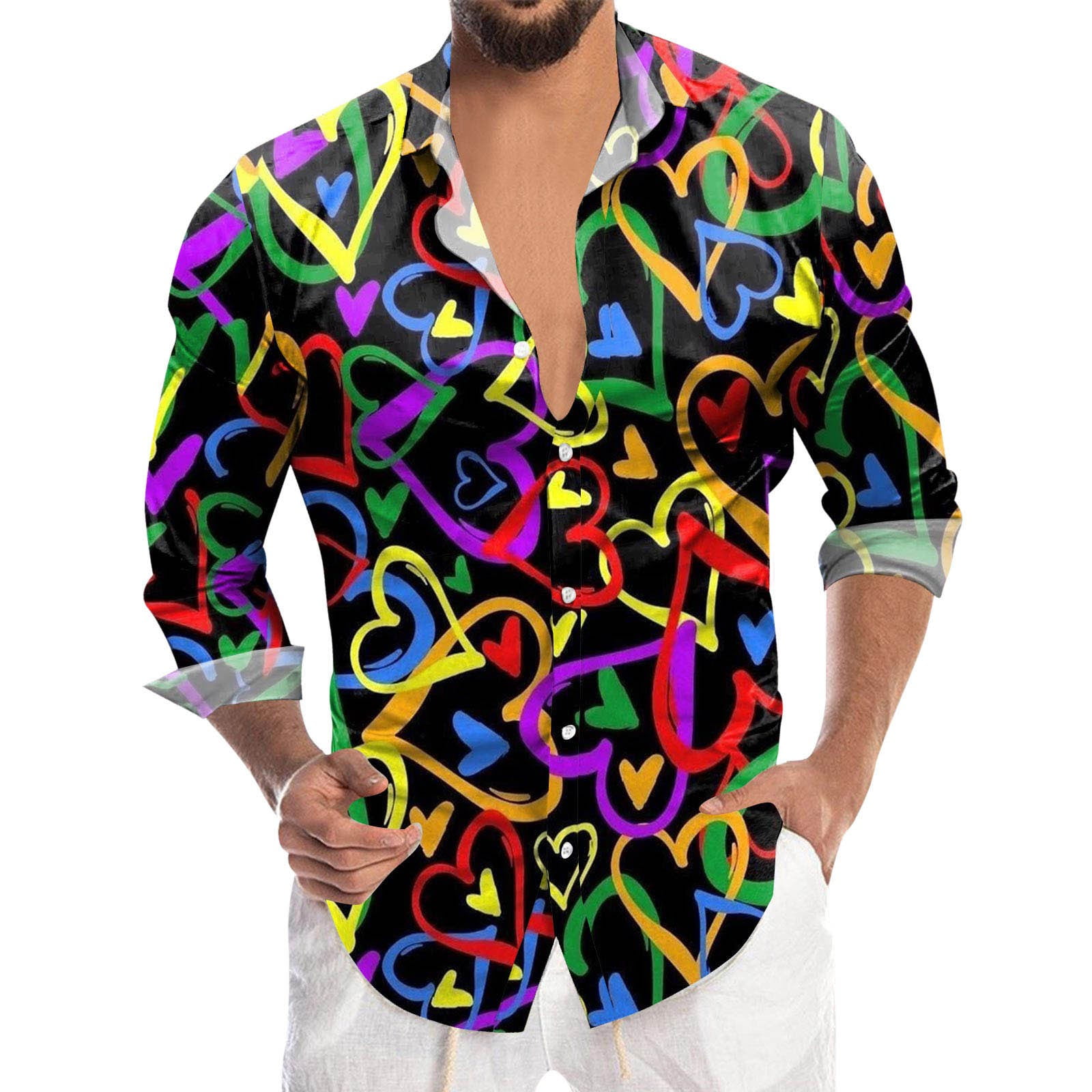 BlankRift Dress Shirt Men Valentines Shirt Lapel Letter Love Heart ...