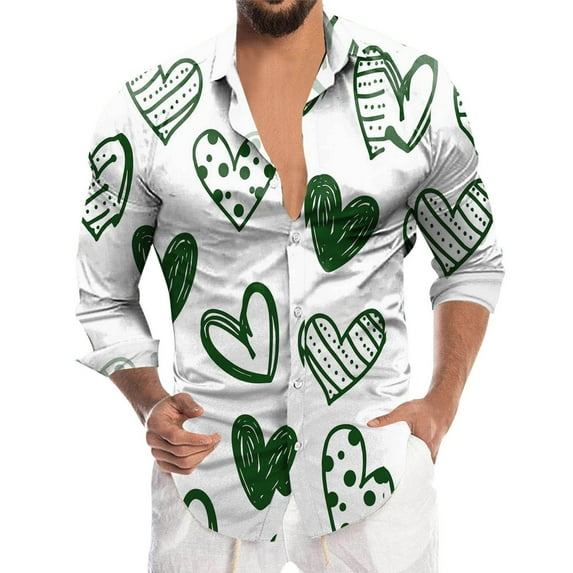 BlankRift Dress Shirt Men Valentines Shirt Lapel Letter Love Heart ...