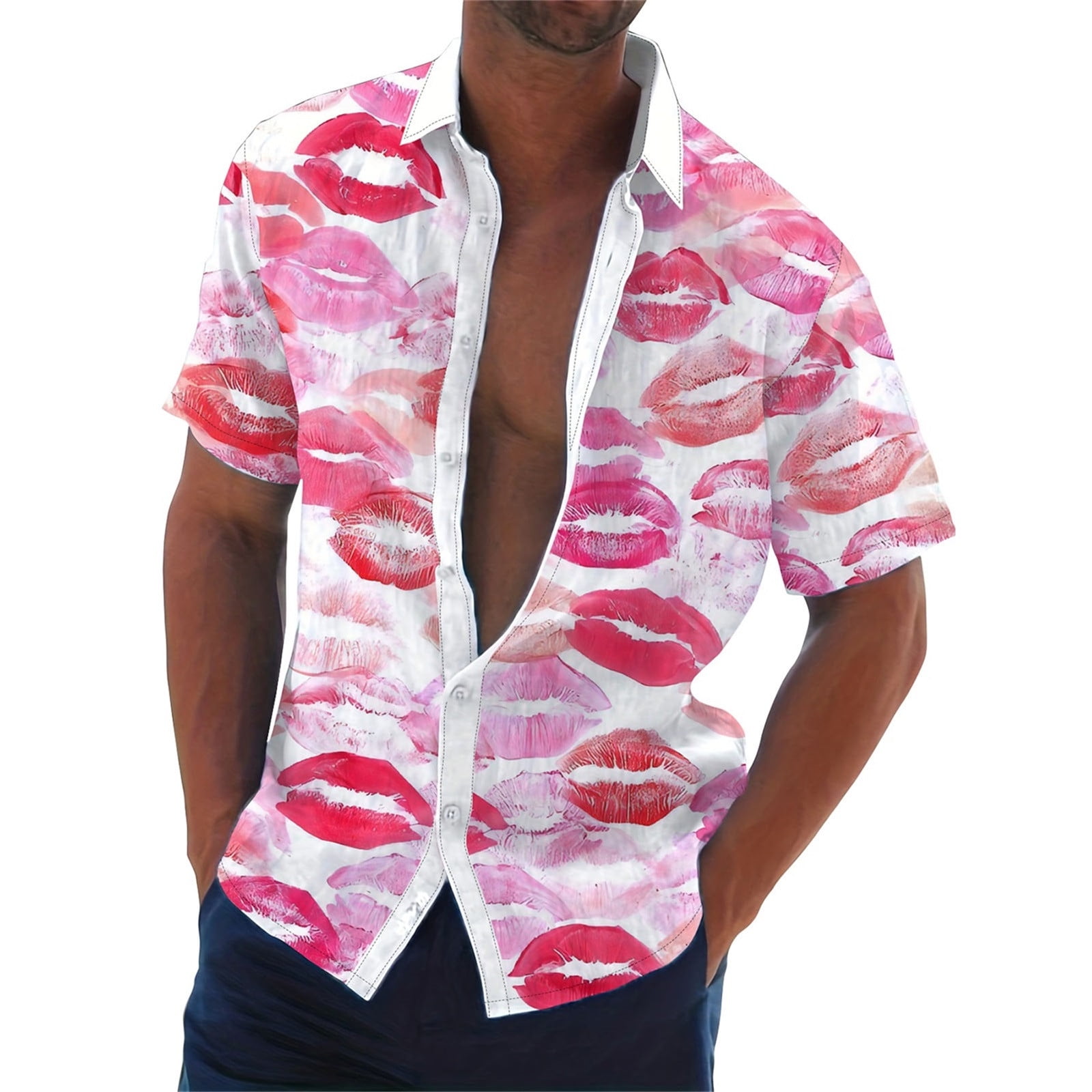 BlankRift Dress Shirt for Men Valentines Day Short Sleeve Lapel Shirt ...