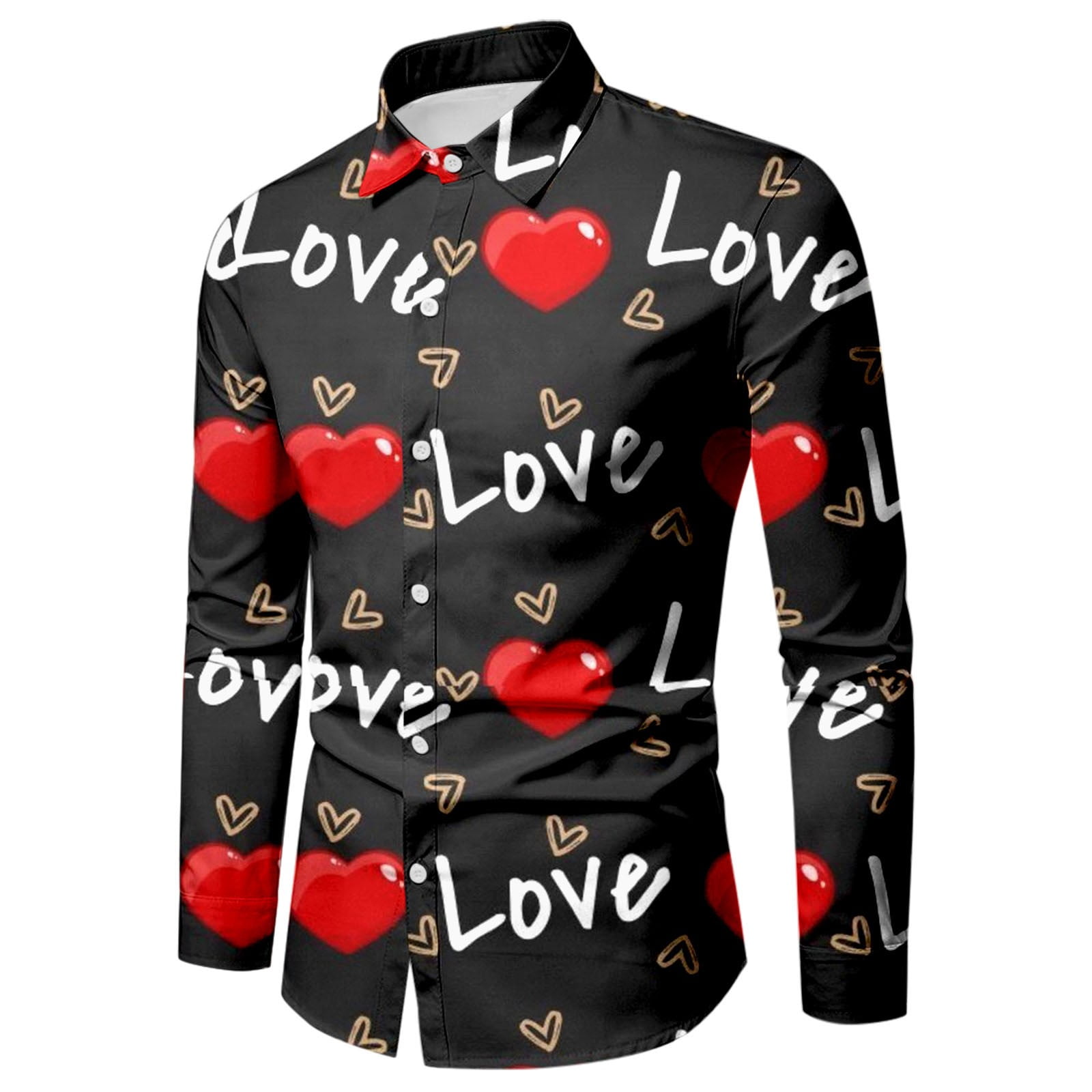 BlankRift Long Sleeve Dress Shirts for Men Love Heart Letter Print ...