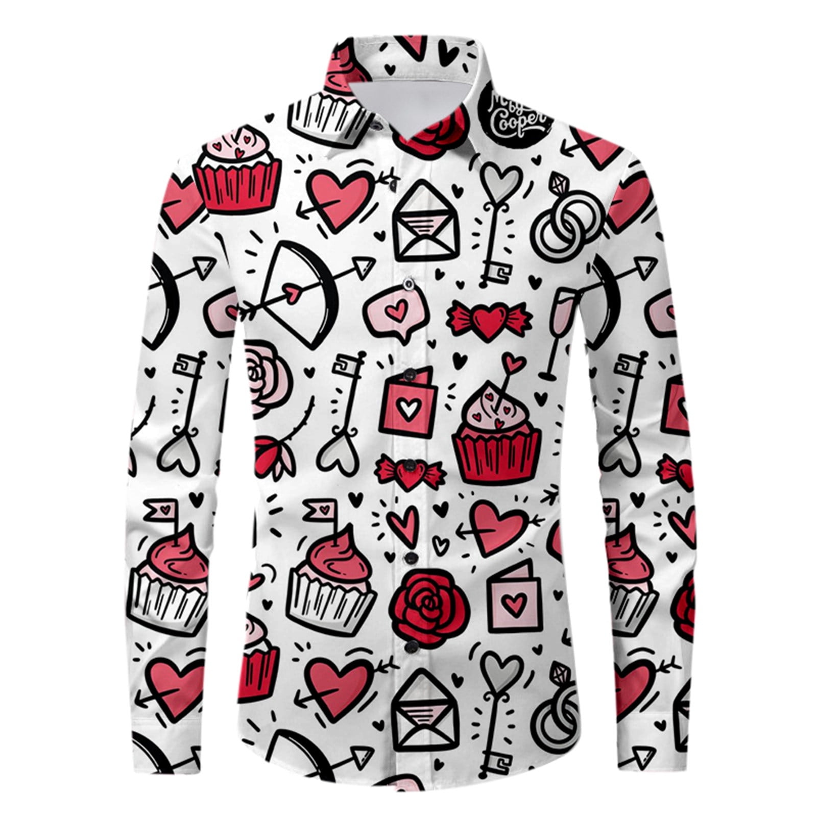 BlankRift Long Sleeve Dress Shirts for Men Rose Print Lapel Valentines ...