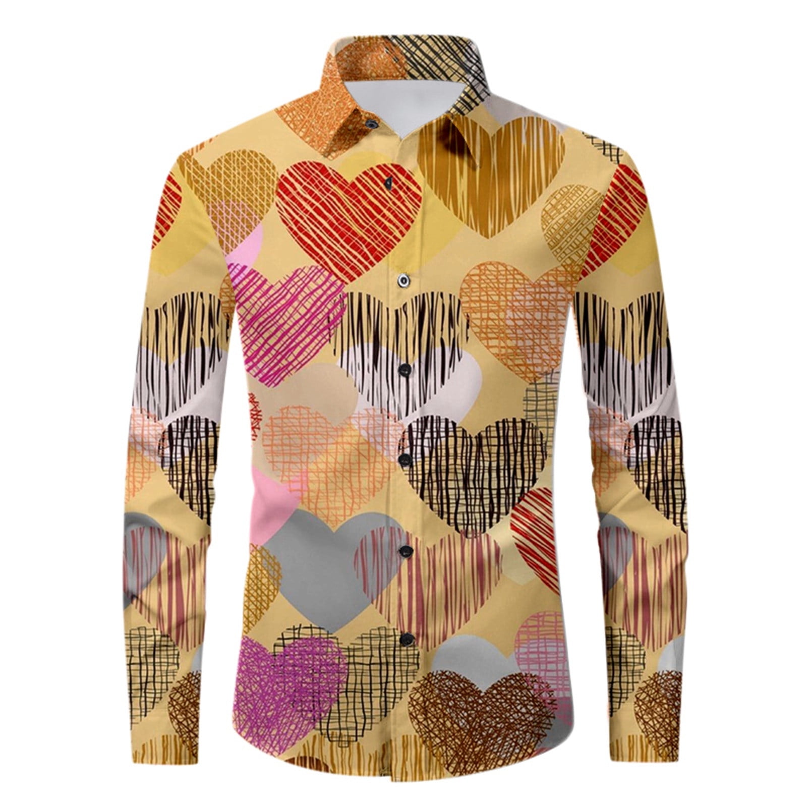 BlankRift Long Sleeve Dress Shirts for Men Valentines Print Lapel ...