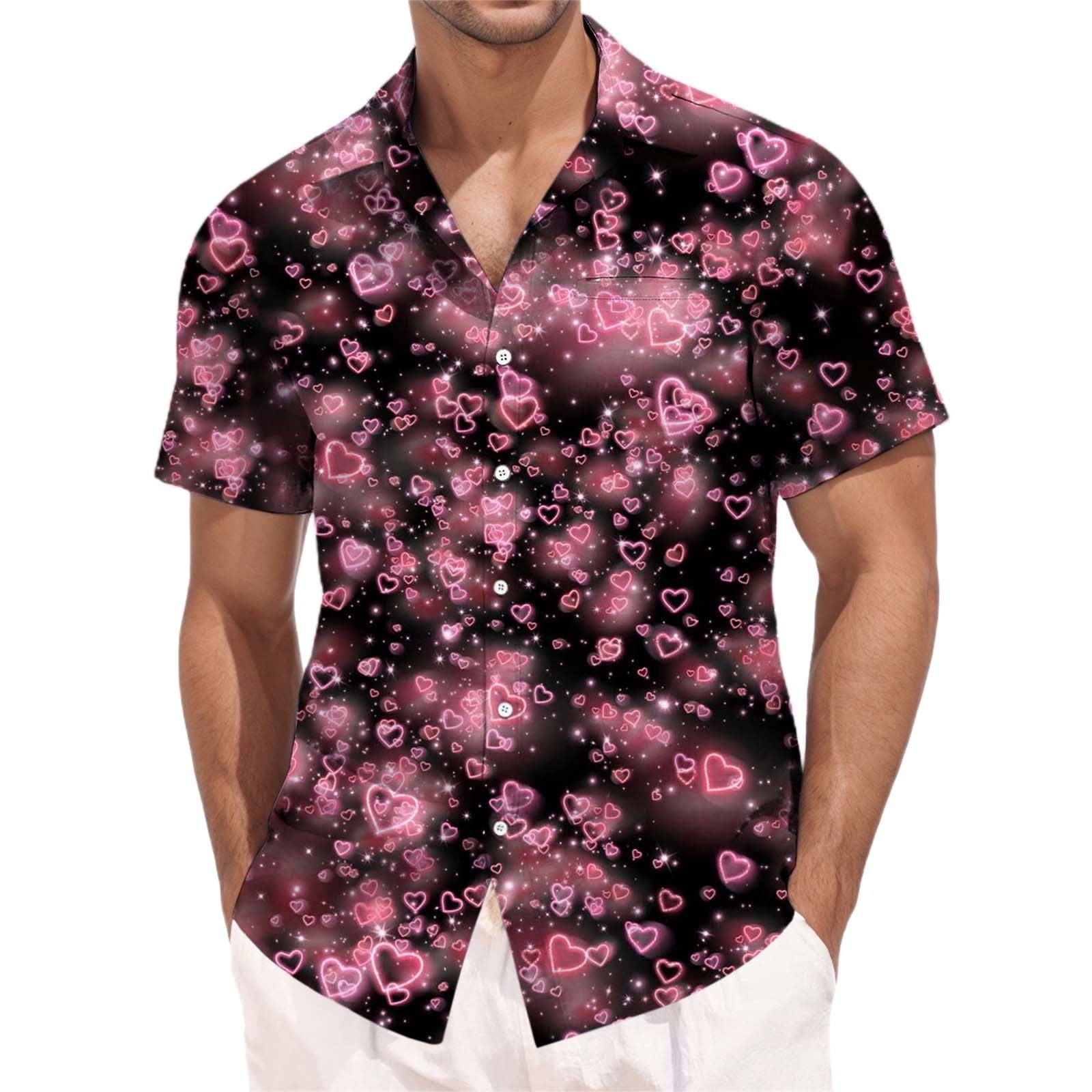 BlankRift Men Dress Shirts Regular Fit Valentine's Day Printed Lapel ...