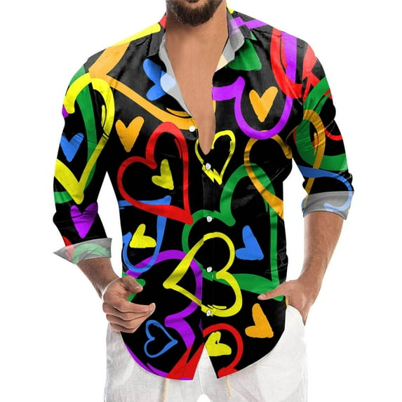 BlankRift Men Dress Shirts Valentines Shirt Lapel Letter Love Heart ...