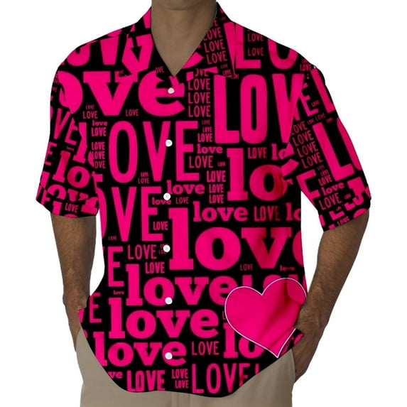BlankRift Men's Dress Shirts Valentines Shirt Lapel Letter Love Heart ...