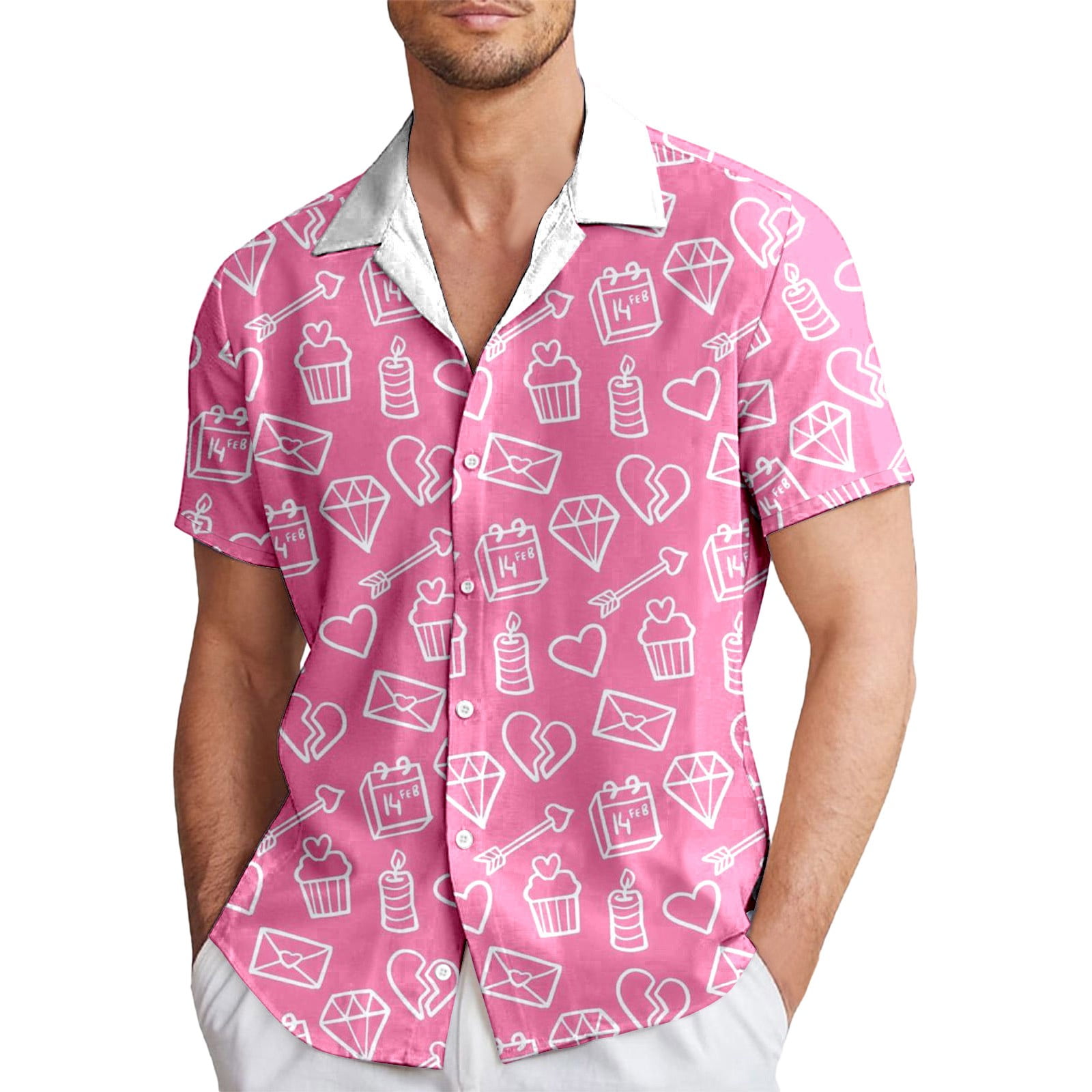 BlankRift Mens Dress Shirt Love Heart Print Valentine Shirt Casual ...