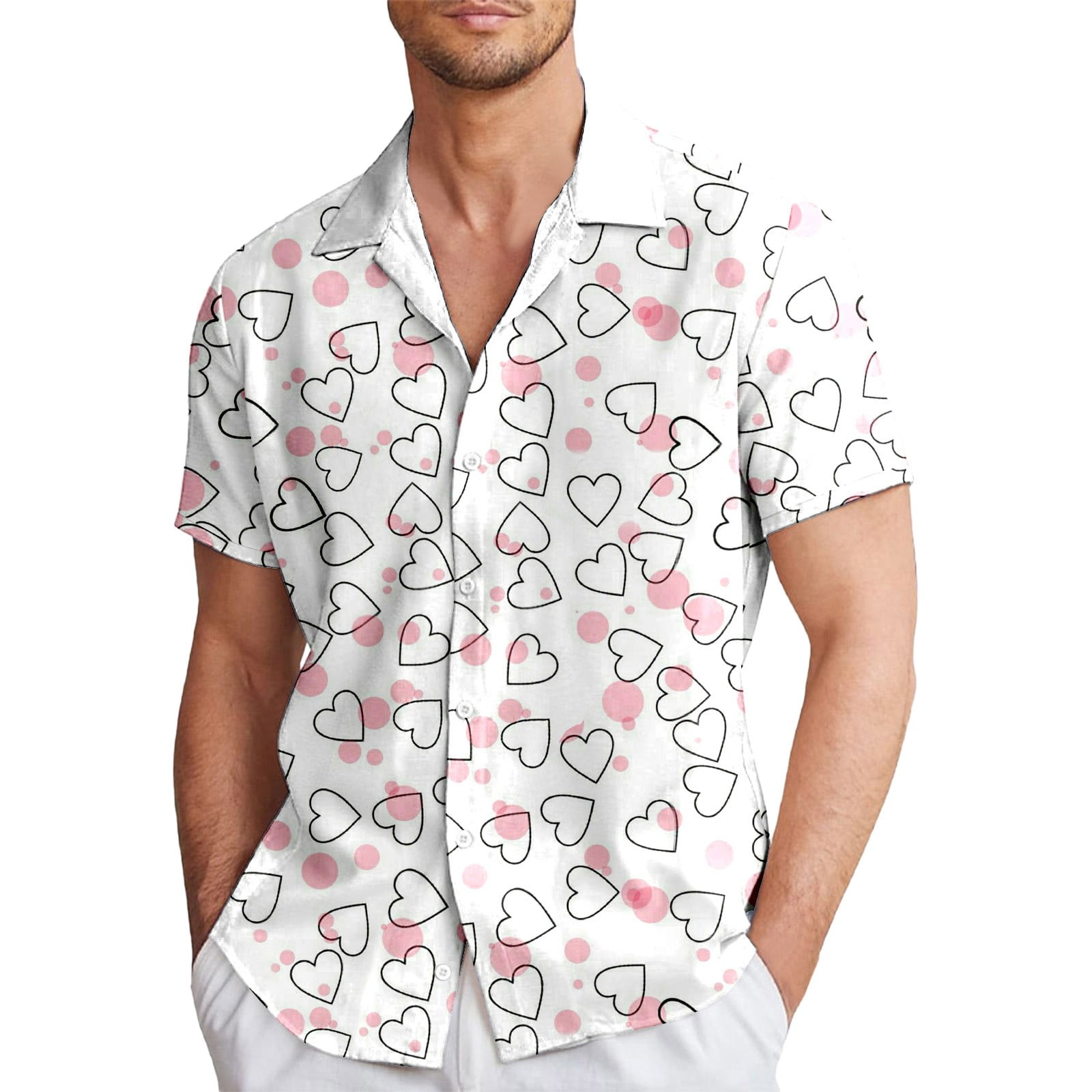 BlankRift Mens Dress Shirt Valentine Love Heart Print Lapel Shirt ...