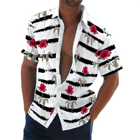 BlankRift Mens Dress Shirt Valentines Day Short Sleeve Lapel Shirt ...