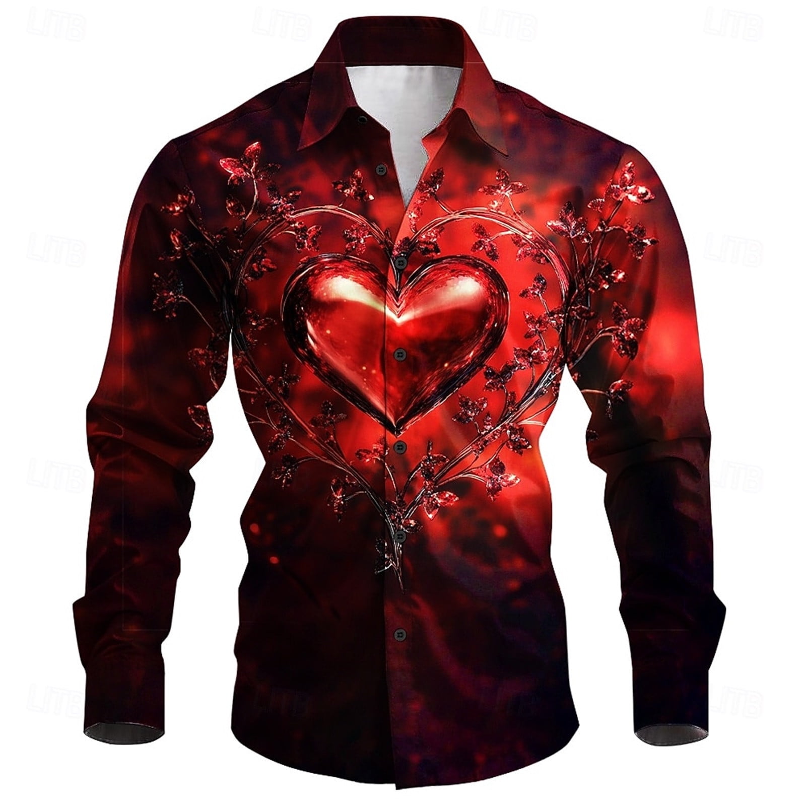 BlankRift Mens Dress Shirts Long Sleeve Love Heart Print Valentines ...