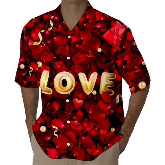 BlankRift Mens Dress Shirts Valentines Shirt Lapel Letter Love Heart ...