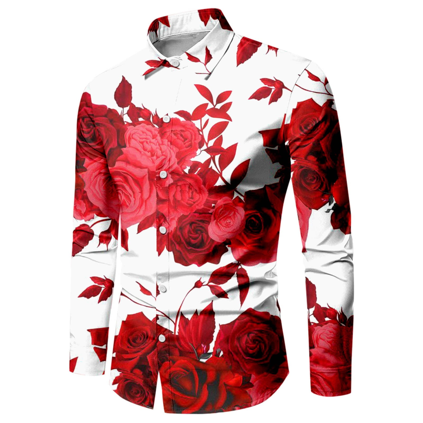 BlankRift Mens Long Sleeve Dress Shirts Valentines Print Lapel Button ...