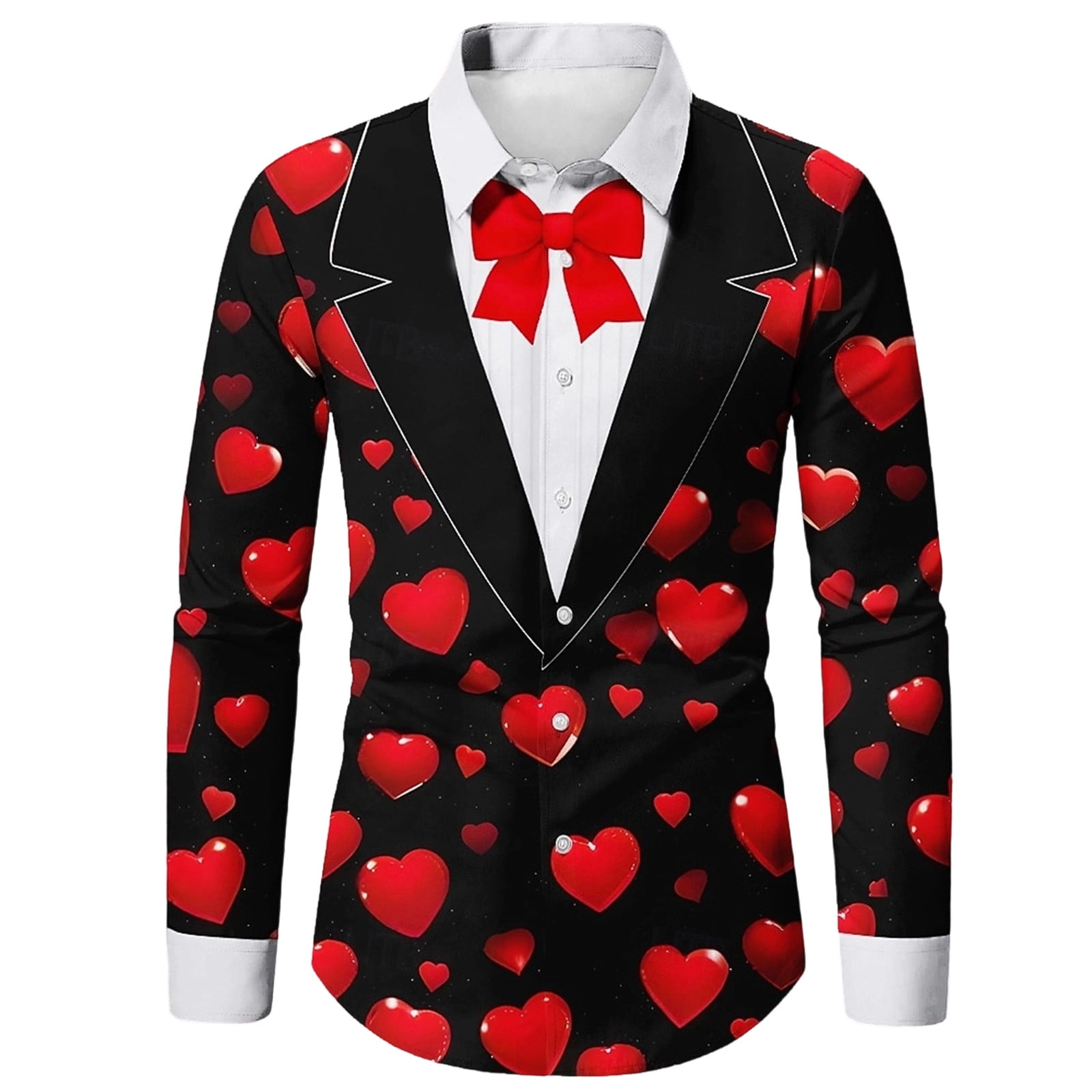 BlankRift Short Sleeve Dress Shirts for Men Love Heart Print Valentines ...