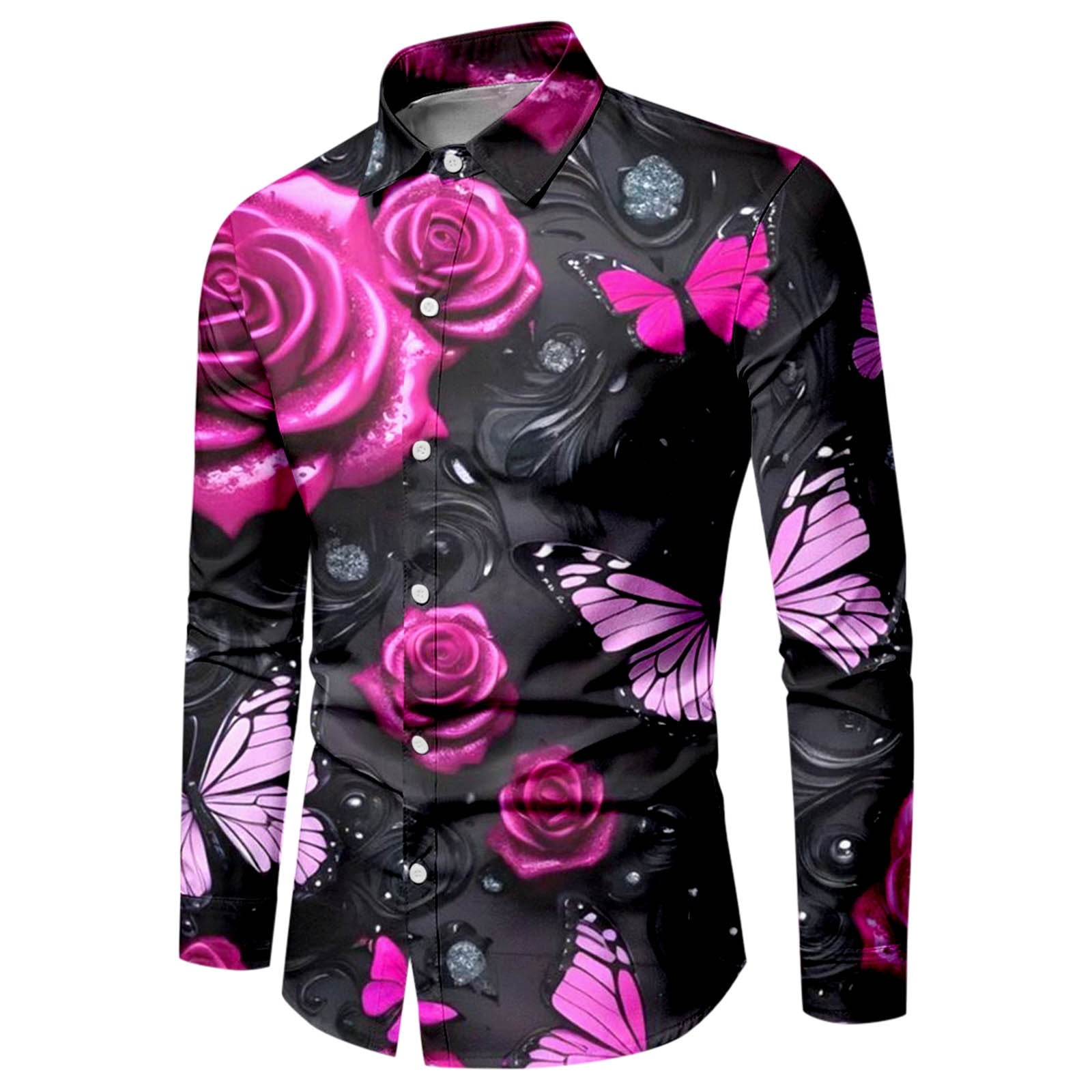 BlankRift Short Sleeve Dress Shirts for Men Valentines Print Lapel ...