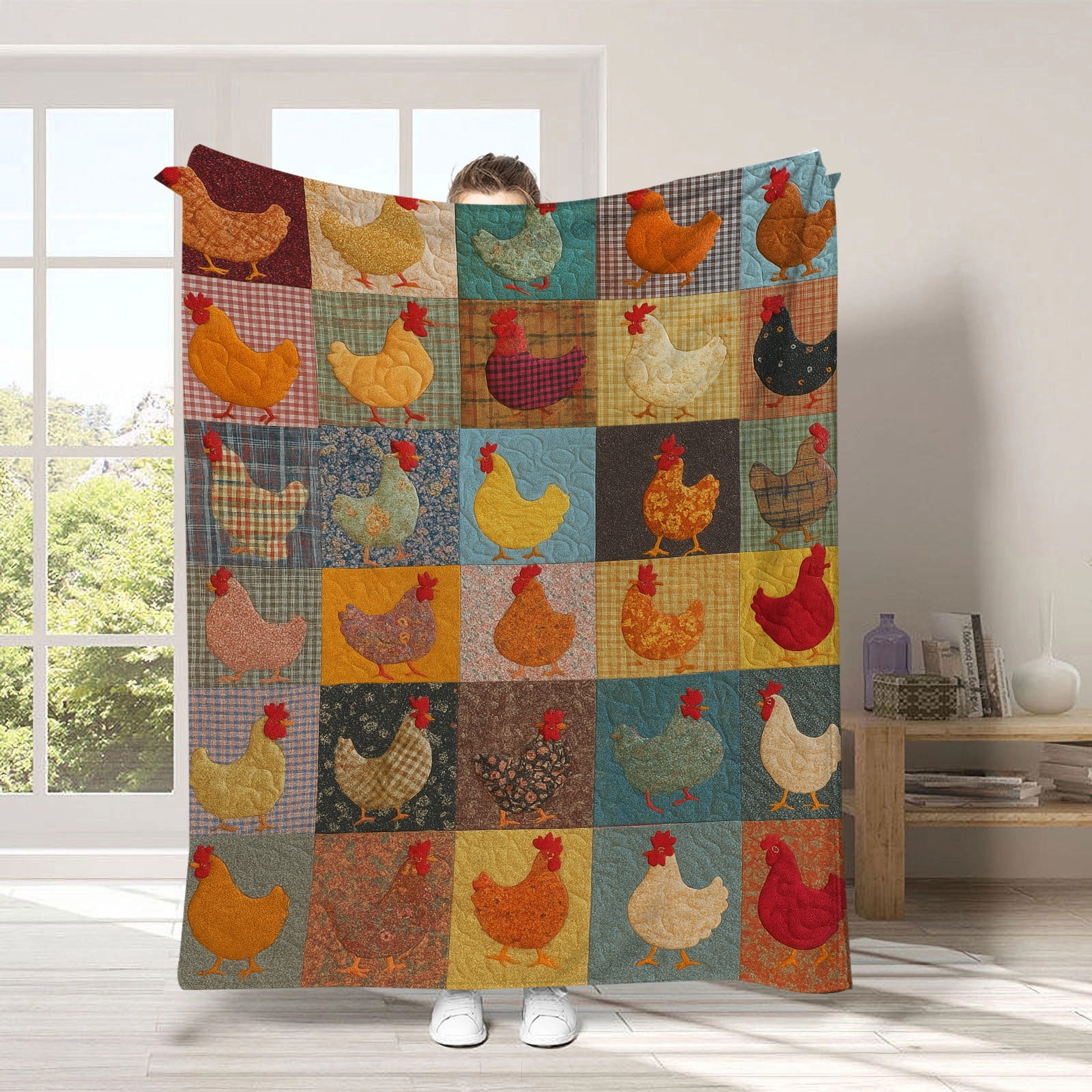 Blanket 150x130cm Rooster Pattern Fleece Blanket Soft Warm Double-Sided ...