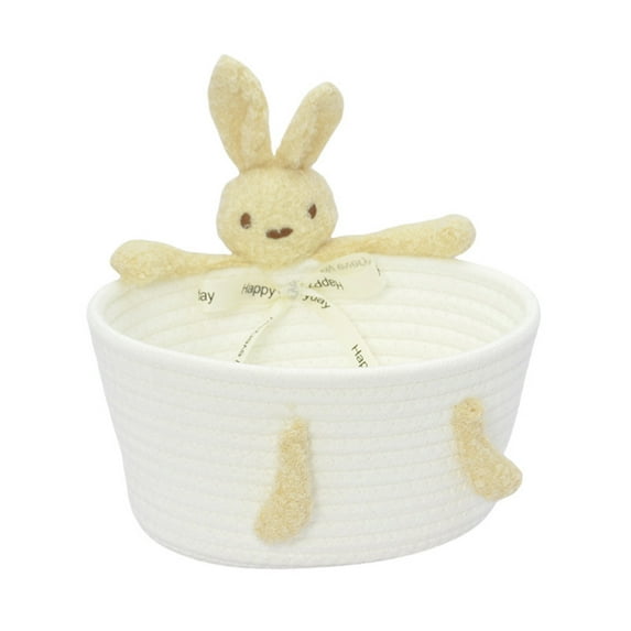 Blanket Basket,Cotton Rope Blanket Basket With Bunny Decoration ...
