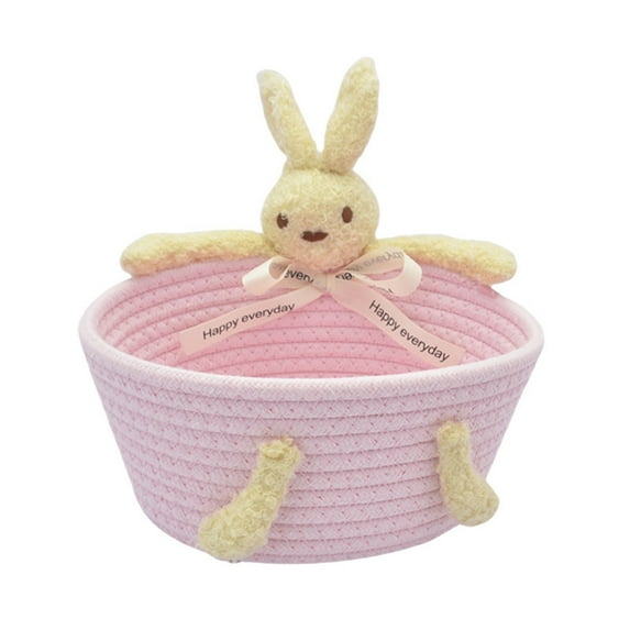 Blanket Basket,Cotton Rope Blanket Basket With Bunny Decoration ...