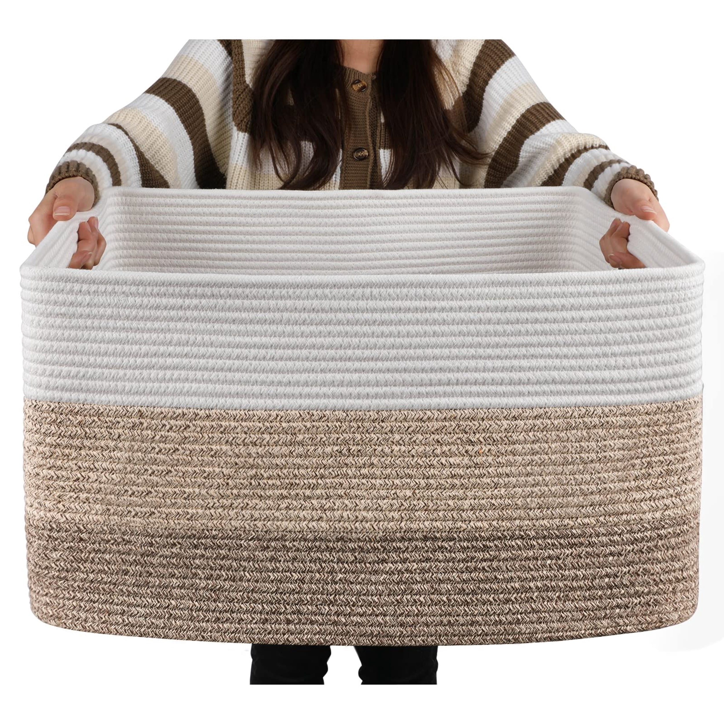 Blanket Basket, Rectangle Woven Baskets for Storage, Laundry Basket for ...