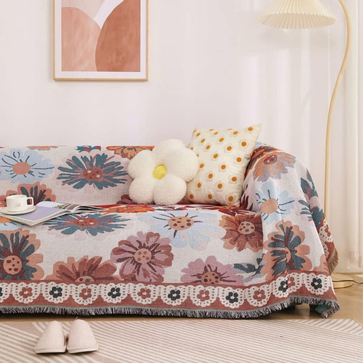 Blanket for Bed Sofa, Aesthetic Floral Colorful Hippie Reversible ...