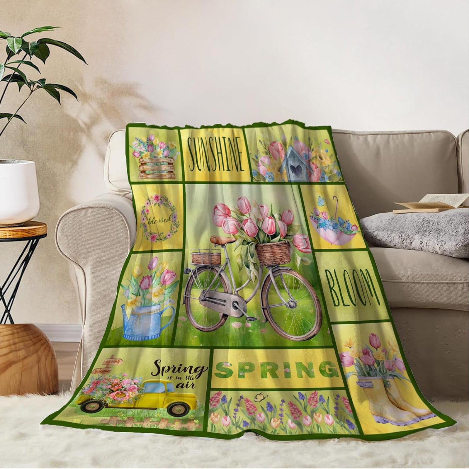 A Blanket Plush Easter Blanket Cute Bunny Easter Egg Flower Leaves ...