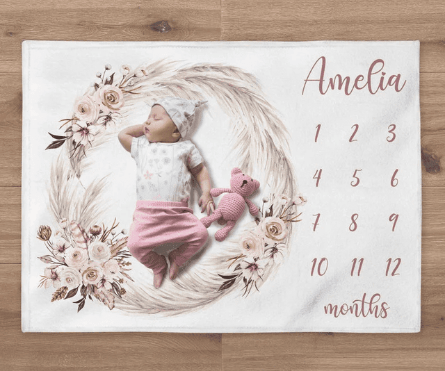 Blanket Custom Girl Flowers Blanket Personalized Pampas Leaves Baby ...