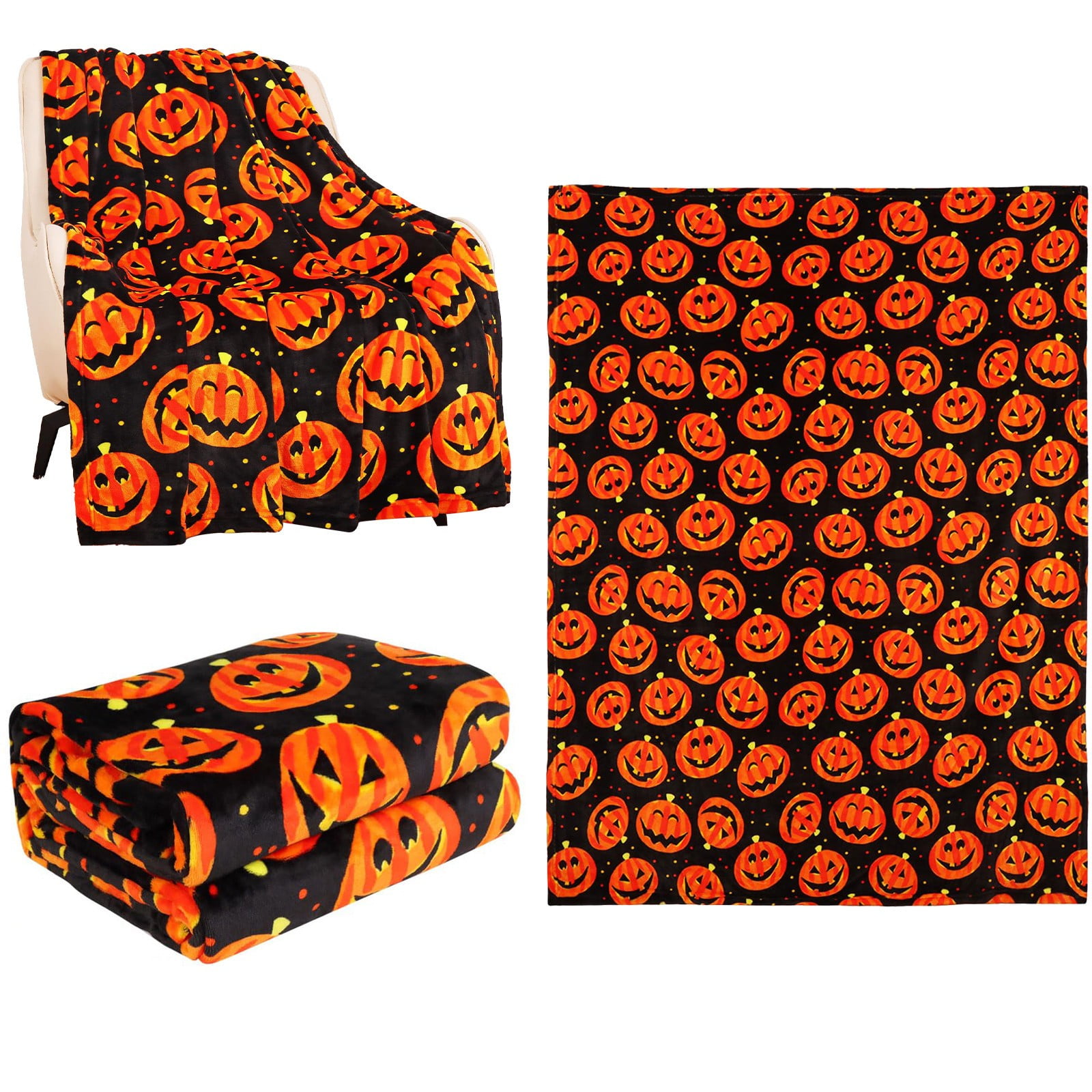 Blanket,Halloween Blanket Double Pumpkin Pattern Flannel 70×100 Cm (compact) 100×130 Cm (throw ...