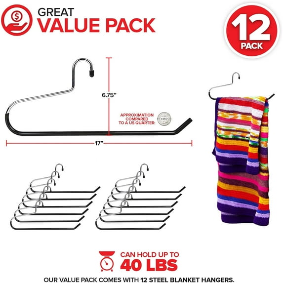Blanket Hangers (12 Pack) - Stainless Steel Quilt Hangers with Vinyl ...