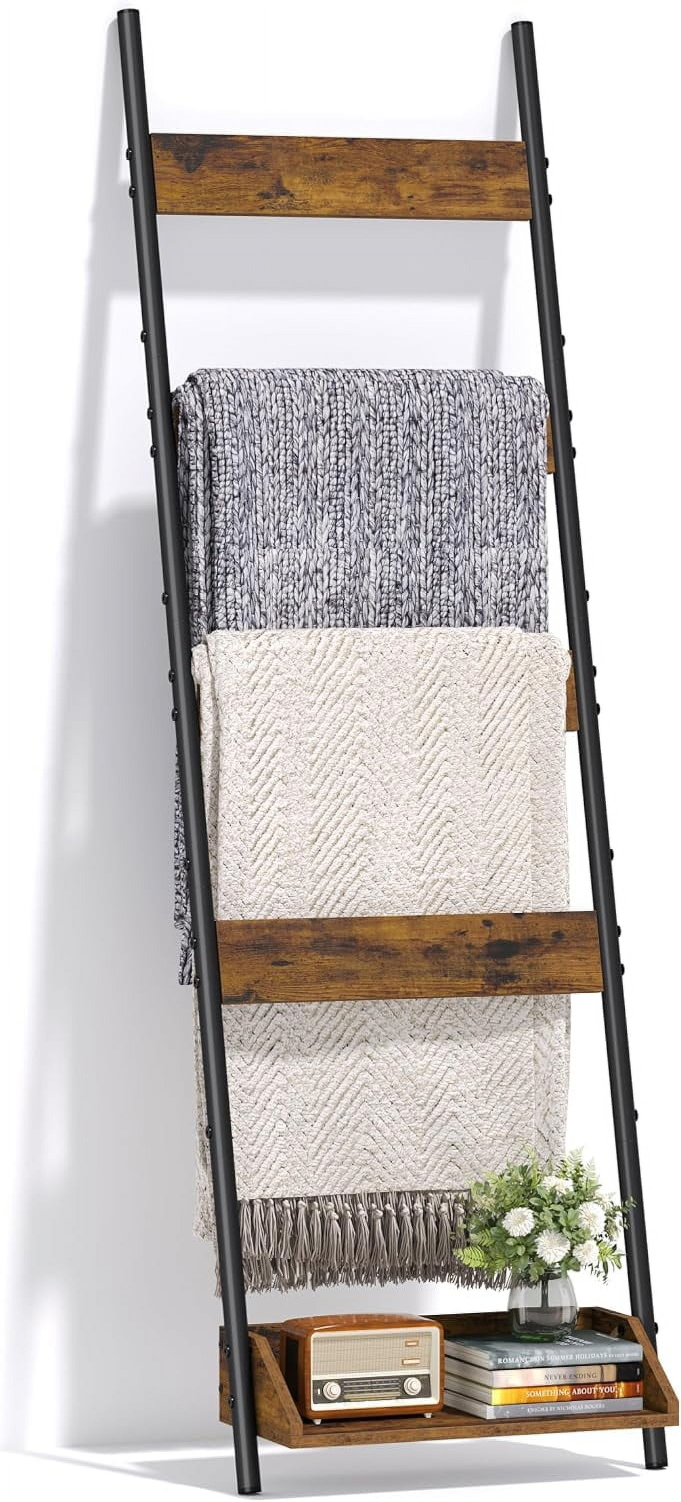 Blanket Ladder, 4-Tier Blanket Rack with Storage Ladder Shelf, Towel ...